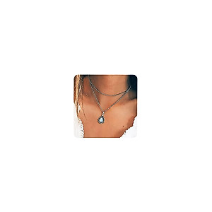 Aimimier Bohemia Layered Opal Choker Necklace Gemstone Necklace Teardrop Necklace Opal Gem Charm Pendant Necklace Gemstone Statement Jewelry for Women