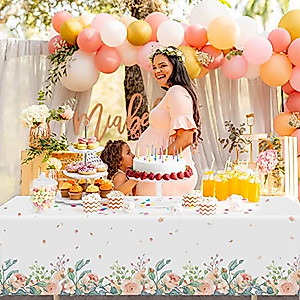 3 Pack Floral Baby Shower Decorations For Girl，Rectangular Plastic Party Tablecloths with Pink Floral Patterns( 108"x54"）,Table Cover for Birthdays,Weddings,Tea Party and Girl Baby Shower Decorations