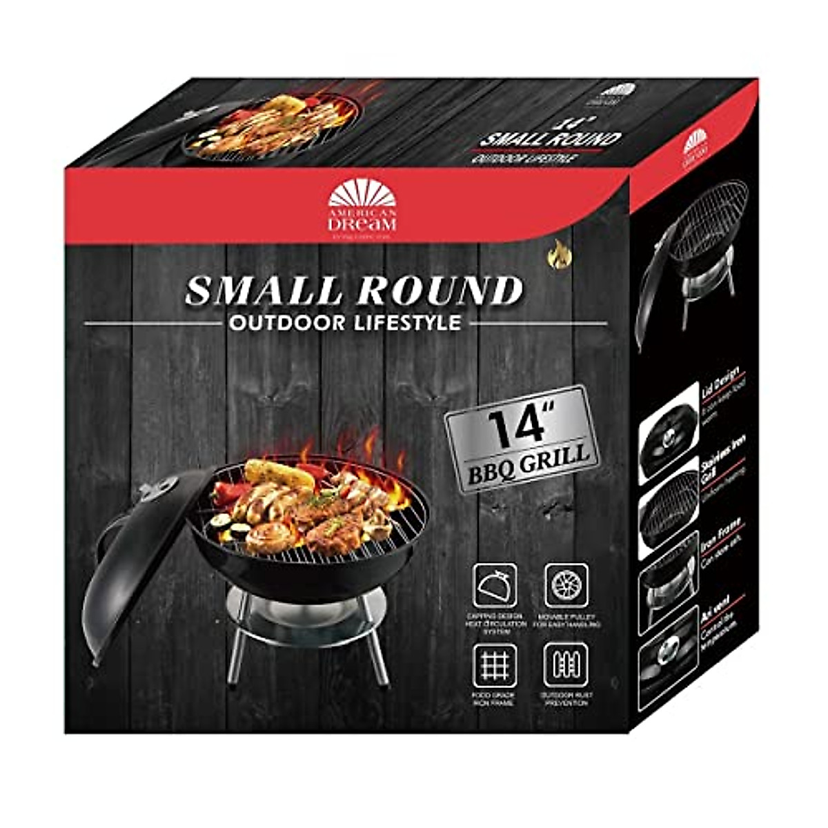 J&V TEXTILES BBQ Round Grill, 14 Inch Portable Charcoal Grill, Lightweight Grill for Barbecue Party, Dual Vents for Temp & Charcoal Control