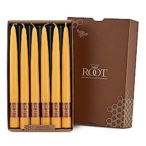 Root Candles Unscented Hand Dipped Taper Candles, 9-Inch Box of 12, Butterscotch