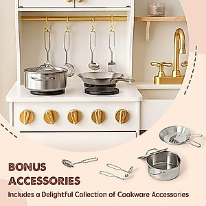 Tiny Land Play Kitchen for Kids, Wooden Play Kitchen with Toy Storage System, Toy Kitchen Set with Plenty of Play Features, Kids Play Kitchen Designed, Gift for Ages 3+