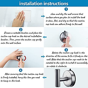 DGYB Large Suction Cup Hooks for Shower Set of 2 Brushed Nickel Towel Hooks for Bathrooms Stainless Steel Suction Shower Hooks for Inside Shower 15 Lb Removable Wall Hooks for Hanging Heavy Duty