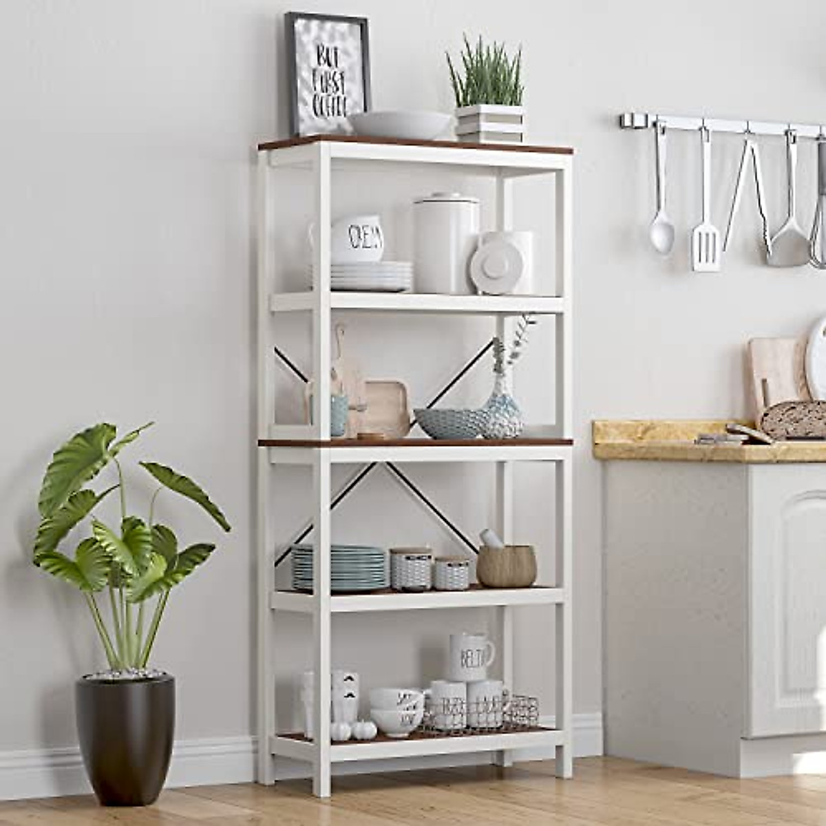 Spirich Home 5 Tier Bookshelf, Tall Industrial Wood Bookcase, Modern Storage Book Shelf for Bedroom, Living Room and Home Office, Rustic Brown