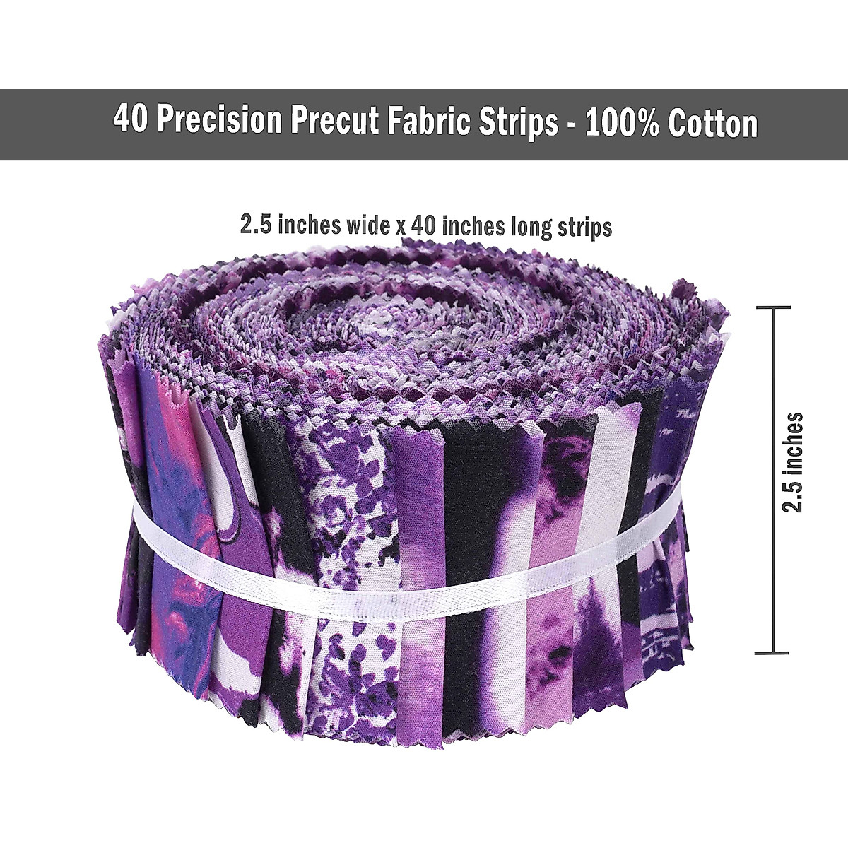 Soimoi 40Pcs Tie Dye Print Cotton Precut Fabrics for Quilting Craft Strips 2.5x42inches Jelly Roll - Purple