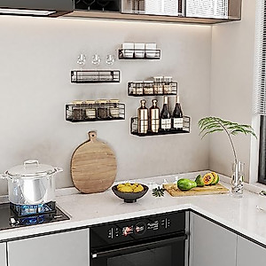 CRUGLA Floating Shelves Wall Mounted Set of 5, Black Hanging Storage Wall Shelf for Bathroom, Kitchen, Bedroom, Living Room Home Decor