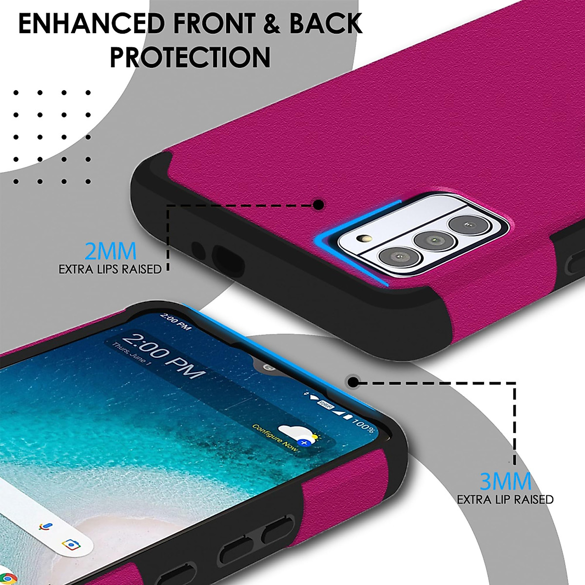 PT Tempered Glass + Shockproof Hybrid Cover Phone Case for Nokia G310 5G + Gift Stand (Dark Pink)