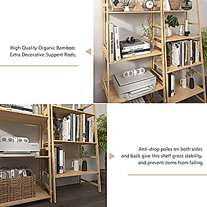 Noskatu Modern Ladder Bookshelf 5-Tier Wood Ladder Shelf for Books Movies Storage Shelf for Living Room Bathroom Kitchen Laundry Nature