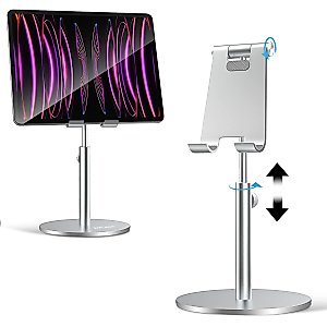 AICase Telescopic Adjustable iPad Holder,Universal Multi Angle Aluminum Stand Compatible with iPhone Smart Cell Phone/Tablet/iPad(4-13 inch), Silver