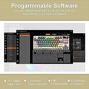 SHOWKINGS 75% Mechanical Keyboard, BT5.0/2.4G/USB-C Hot Swappable Gaming Keyboard with 87 Keys Programmable Buttons for Windows and Mac OS Systems-Customized Sea Air Switch(Grey-White)