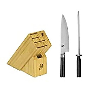 Shun Cutlery Classic 3-Piece Build-A-Block Set, Kitchen Knife and Knife Block Set, Includes Classic 8" Chef's Knife & Combination Honing Steel, Handcrafted Japanese Kitchen Knives