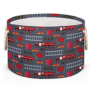 Large Round Storage Basket Fire Department Truck Collapsible Circle Storage Bin Laundry Hamper With Handle for Toy Blanket Dirty Clothes Towel Living Room Nursery Storage Organizer