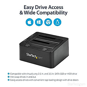 StarTech.com Dual-Bay USB 3.0 To SATA Hard Drive Docking Station, USB Hard Drive Dock, External 2.5/3.5" SATA I/II/III, SSD/HDD Docking Station, Hot-Swap Hard Drive Bay, Top-Loading (SDOCK2U33),Black