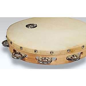 CP379 10" Wood Tambourine, Headed, Single Row Jingles
