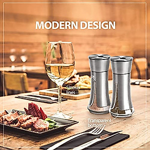 Salt and Pepper Shakers by Aelga - Salt Shaker with Adjustable Pour Holes -Salt and Pepper Set for Himalayan, Kosher and Sea Salts