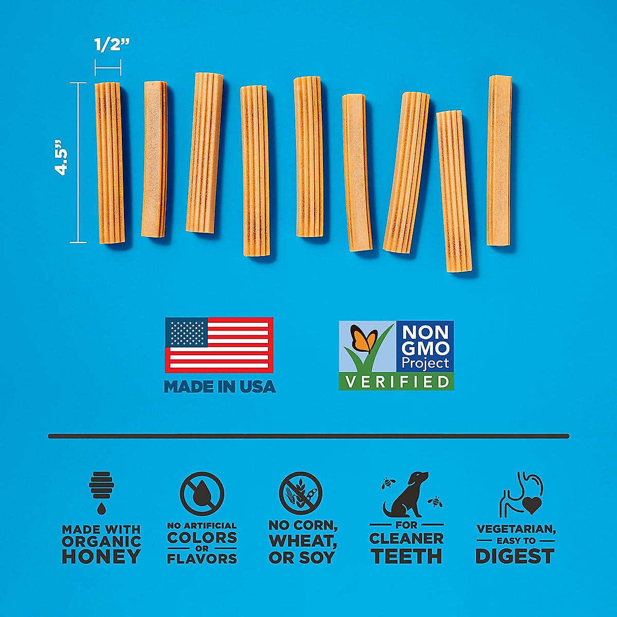 Hive Treats for Dogs 2 Pack — Healthy, Non-GMO Project Verified, Natural Peanut Butter Flavored, Natural, Vegetarian Chews, Made in The USA (Chew Sticks, Large Breeds)