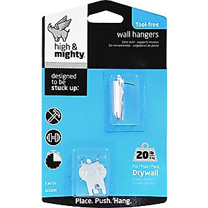 HIGH & MIGHTY 515300 Picture Hanger Set, Easy Tool-Free Dry Wall Art Hangers for Artwork, Photos, and Mirrors, Holds up to 20lbs, 2 pack, Steel