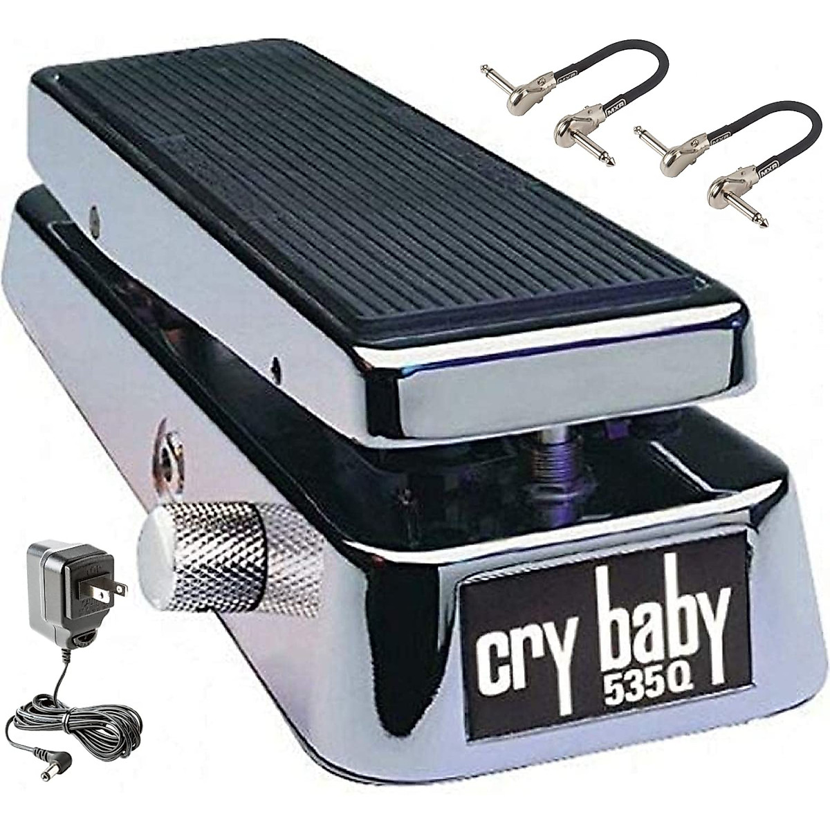 Briskdrop Dunlop 535Q-C Cry Baby Multi-Wah Pedal, Chrome - Bundled with Dunlop Power Supply and 2 MXR Patch Cables