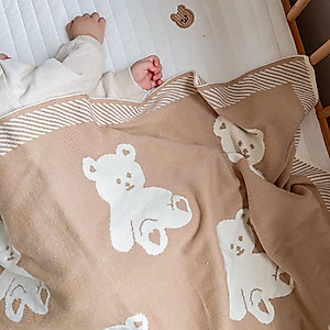 Yuehuam Baby Blanket Knitted Bear Soft Cotton Blanket for Infants Toddler Boys and Girls Size 33 x 43 inches, Small Bear