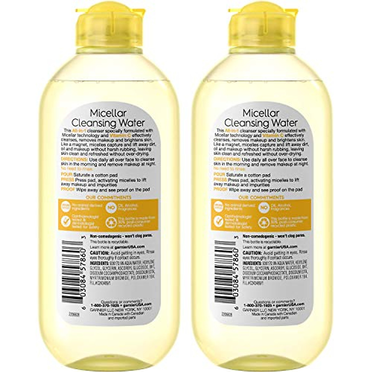 Garnier SkinActive Micellar Water with Vitamin C, Facial Cleanser & Makeup Remover, 13.5 fl. oz, 2 count (Packaging May Vary)