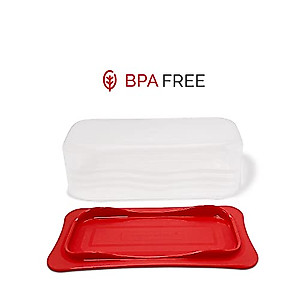 Cover Butter Container - Butter Storage Container with Transparent Lid - Durable Plastic Butter Container for Counter - Plastic Butter Dish with Lid - Covered Butter Dish for Home or Camping (Red)