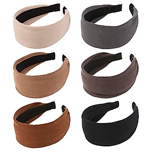 Folora 6pcs Wide Plain Knitted Headbands, Soft Solid Color Elastic Hair Bands for Women Girls