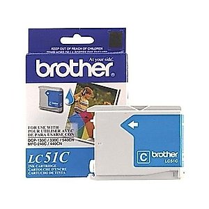 Brother LC51C OEM Ink - DCP 130 330C 350C FAX 1860 1960C 2480C 2580C MFC 230C 240C 440CN 465CN 665CW 685CW 845CW 885CW 3360C 5460CN 5860CN Cyan Ink (400 Yield) OEM