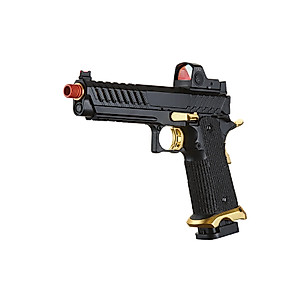 Lancer Tactical Knightshade Hi-Capa Gas Blowback Airsoft Pistol with Red Dot Mini Sight (Black/Gold)