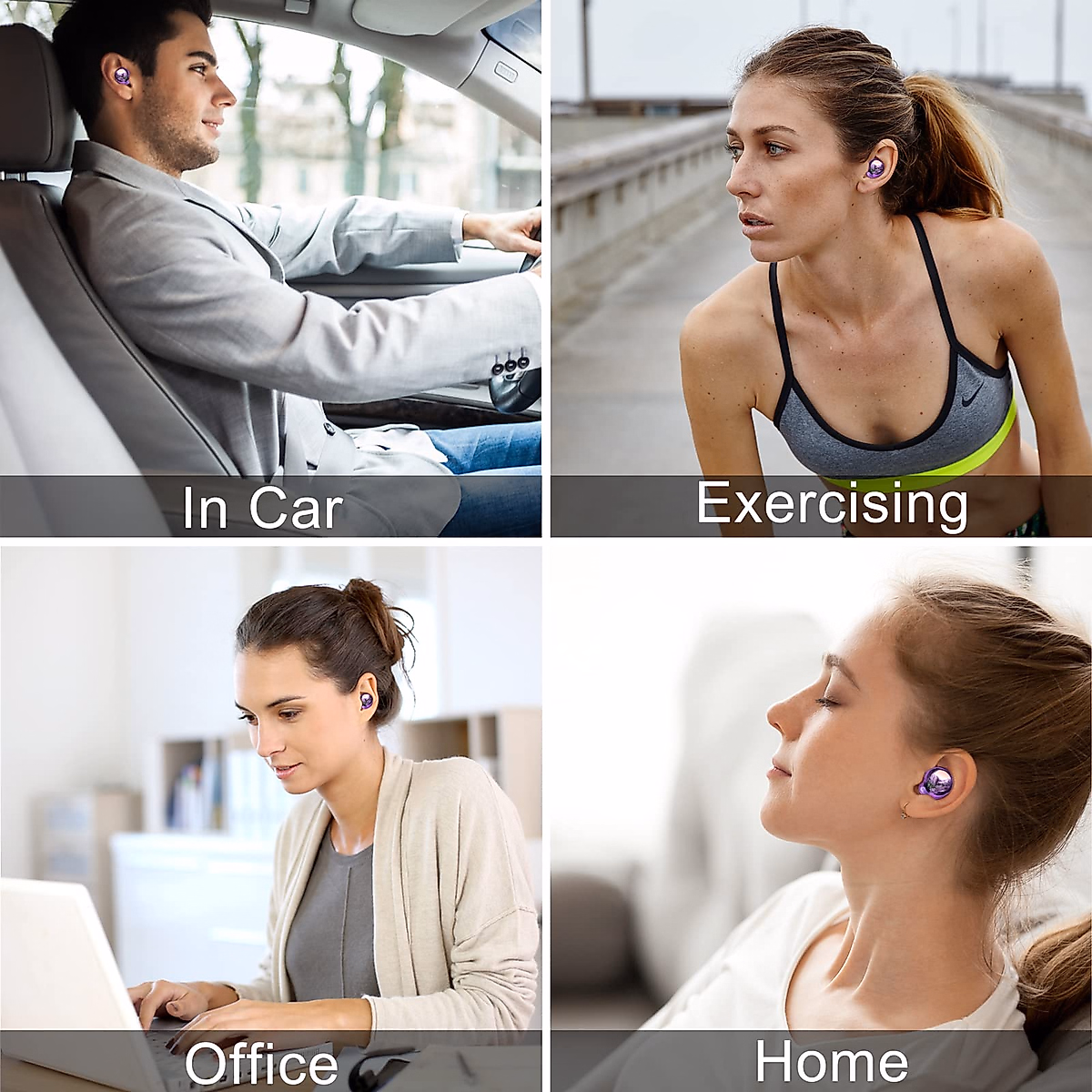 Bluetooth Headphones for Samsung Galaxy S22 Ultra Z Flip 3 Fold S22 S21 FE A13 True Wireless Earbuds Noise Canceling Deep Bass Stereo Sound Headset in-Ear with Mic for iPhone 13 14 Pro Max Violet