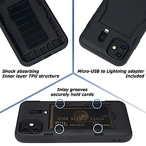 TORU CX PRO Case for iPhone 11, with Card Holder | Slim Protective Cover with Hidden Credit Cards Wallet Flip Slot Compartment Kickstand | Include Mirror, Wrist Strap, Lightning Adapter - Black