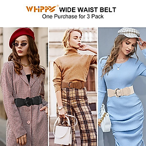 WHIPPY 3 Pack Women Wide Elastic Waist Belt Vintage Stretchy Belt Waistband for Ladies Dresses, Black/Brown/Beige, M