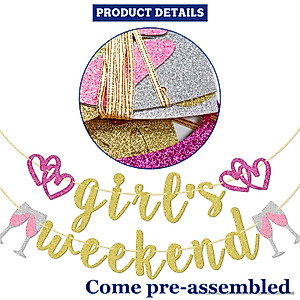 Girl's Weekend Banner, Bachelorette Party Decoration for Girls Party, Pre-strung Bridal Shower Banner (Gold)