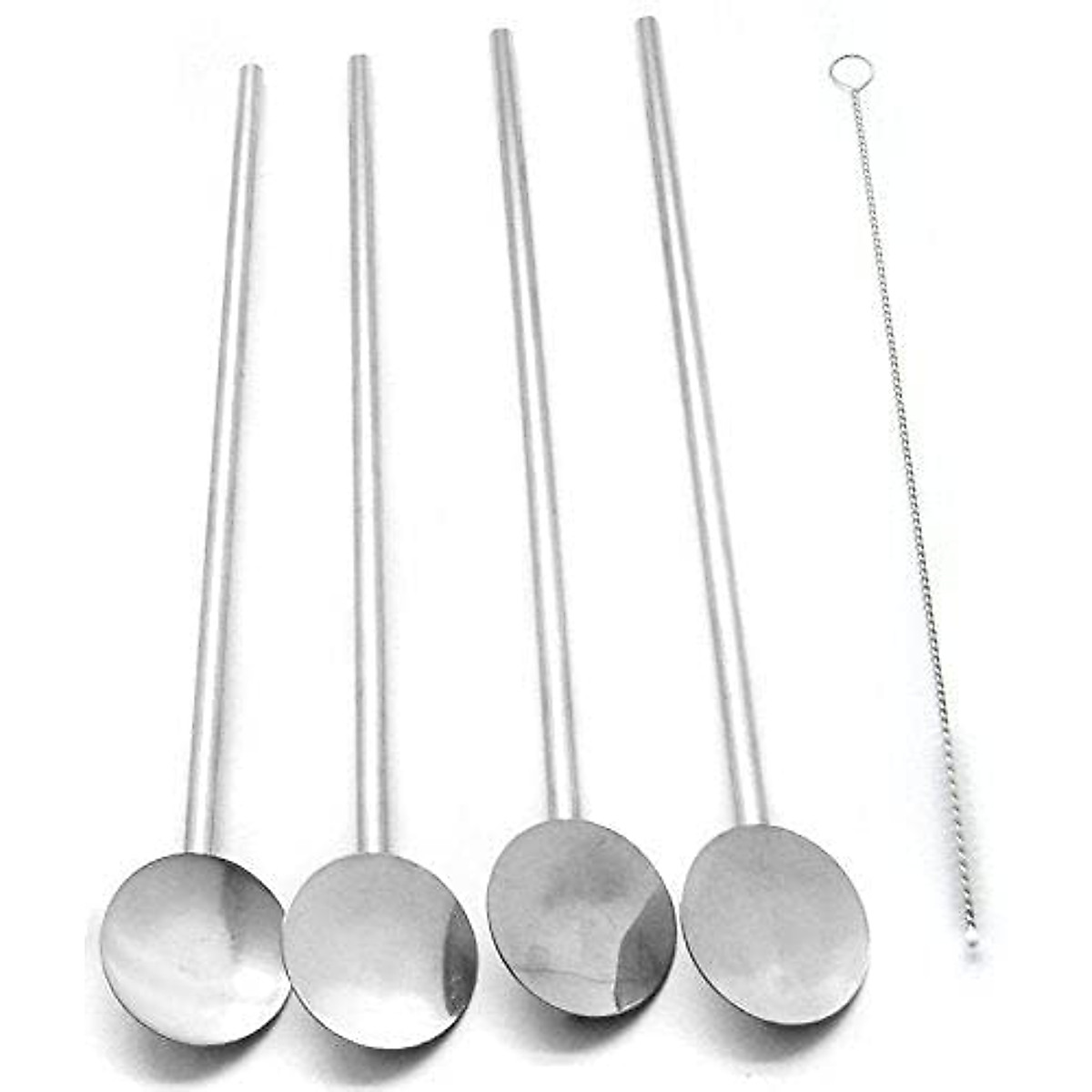 4 Spoon Straws Stirrer Stainless Steel 4 Pack + Cleaning Brush Drinking Straws Metal Reuseable Drinking Mixing Cocktail Eco Friendly Green