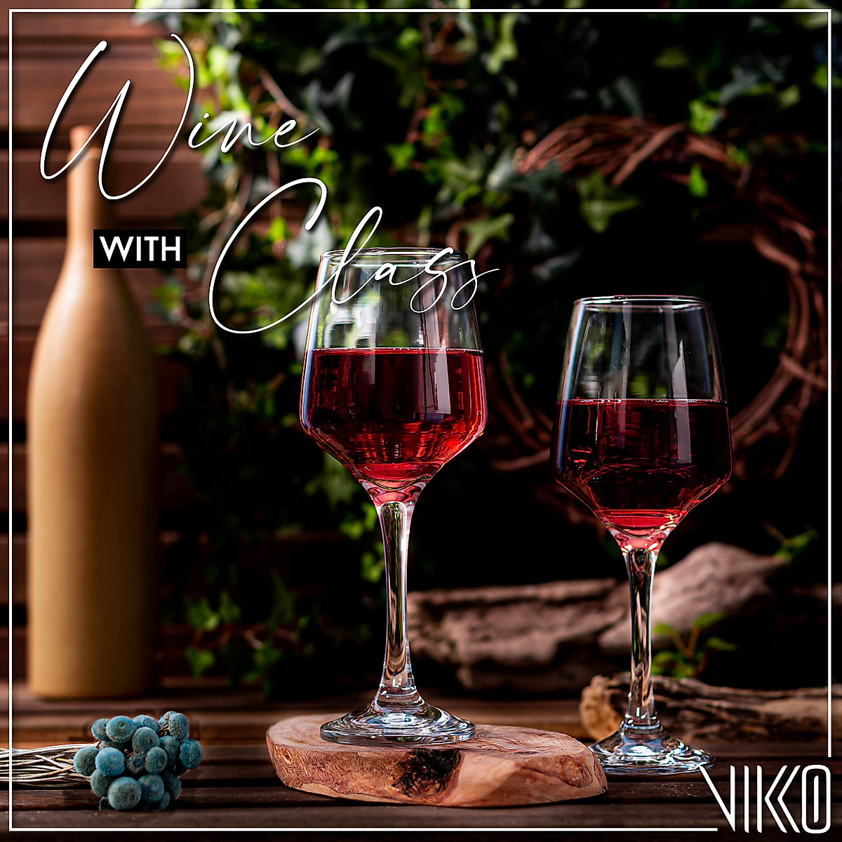 Vikko 12.75 Ounce Wine Glasses | Beautifully Shaped – Thick and Durable Construction – For Parties, Entertaining, and Everyday Use – Dishwasher Safe – Set of 6 Clear Glass Wine Glasses – 2.5” Diameter
