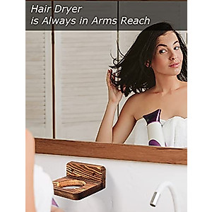 Honizer Hair Dryer Holder Wall Mounted, Wood Hair Dryer Holder, Blow Dryer Holder for Bathroom, Bedroom, Salon