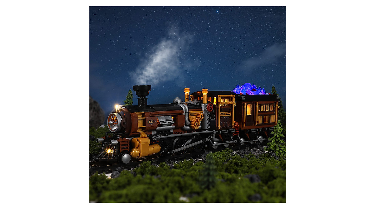 FUNWHOLE Steampunk Train Building Set with LED Lights - 1056 Pieces