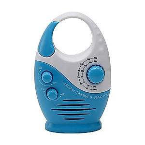 Waterproof Shower Radio, Splash Proof AM/FM Radio with Top Handle for Bathroom Outdoor Use - Built-in Speaker & Adjustable Volume(Blue and White)