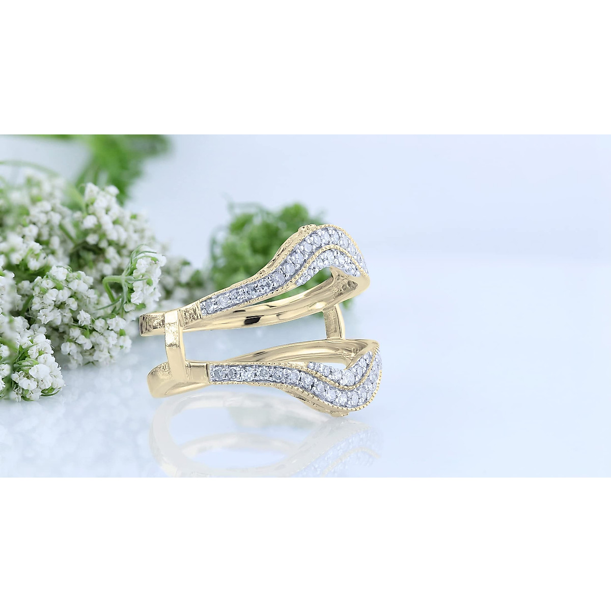 Dazzlingrock Collection 0.52 Carat (ctw) 14K White Diamond Ladies Wedding Enhancer Guard Ring 1/2 CT, Yellow Gold, Size 8.5