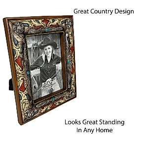 Urbalabs Cowboy Fancy Red and Gem Western Decor Picture Frame 5 x 7 Country Gifts Farmhouse Picture Frames Photo Frame Wall Hanging or Standing 5x7 Elaborate Picture Frame