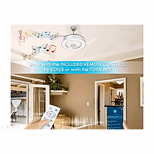 WildWinds 42" Retractable Ceiling Fan With Bluetooth Music Player Speakers | 3 Dimmable LED Lights With Adjustable Speed & Remote Voice Control | Perfect For Bedroom, Living Room & Kitchen