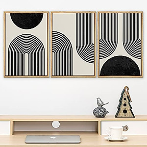 SIGNLEADER Framed Canvas Print Wall Art Spiral Parabolas & Solid Semi Circle Geometric Shapes Drawings Modern Art Contemporary Edgy Black and White for Living Room, Bedroom, Office - 16"x24"x3 Natural