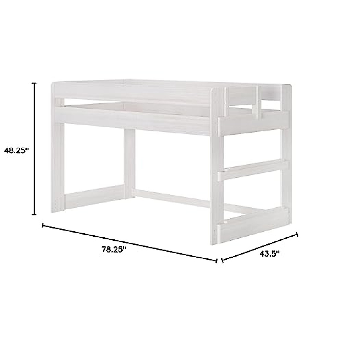 Max & Lily Modern Farmhouse Low Loft Bed, Twin Bed Frame For Kids, White Wash