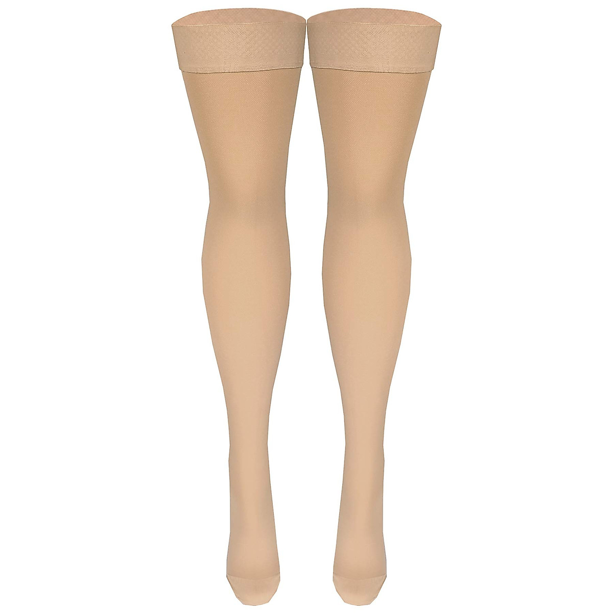 NuVein Medical Compression Stockings, 20-30 mmHg Support, Women & Men Thigh Length Hose, Closed Toe, Beige, Medium