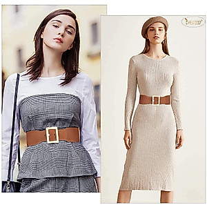 JASGOOD Women Dress Waist Belt Stretchy Elastic Vintage Belts for Dress Santa Belt with Metal Buckle