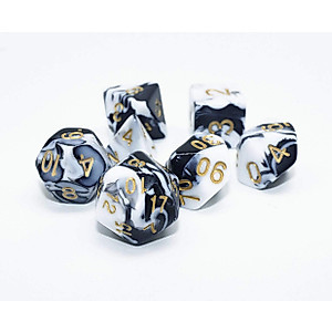 DND Dice Set Black & White Marble RPG Polyhedral Dice Fit Dungeons and Dragons(D&D) Pathfinder MTG Tabletop Role Playing Game 7-Die Dice Set