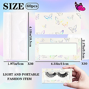 60 Pieces False Eyelashes Box Empty Lash Packaging Storage Containers 30 Soft Paper Lash Boxes with 30 Tray Colored butterfly Prints Lash Case Holder (White laser butterfly)