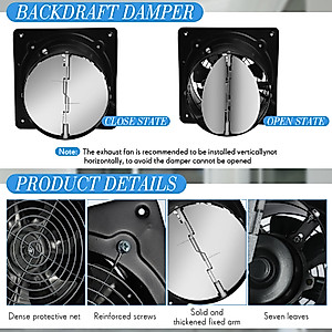 Yaocom 6 Inch Exhaust Fan 308 CFM Kitchen Exhaust Fan with Switch Small Exhaust Fan Bathroom Potable Plug in Garage Exhaust Fan with Damper for Shop, Smoking Room, Industrial Ventilation Use, Black