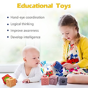 Maikerry 12PCS Blocks,Soft Stacking Blocks Bath Toys,Squeeze Play with Animals, Shapes, Textures, Numbers,Fruit,Early Educational Learning Stacking Blocks Tower, Best Gift for Toddlers