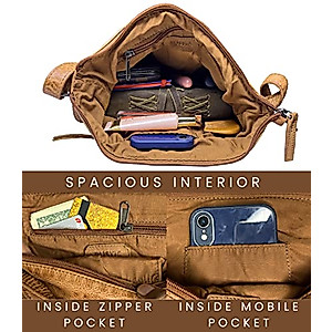 Leather Sling Bag for Women - Washed Leather Crossbody Bag Vintage Travel Shoulder Purse Handbag for Girls