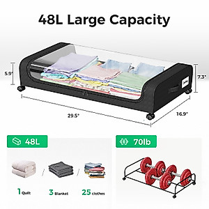 INVOCOO 2 Pack Under Bed Storage with Wheels, Large Capacity Under Bed Storage Containers with Clear Lid,Handle,Label, Rolling Under Bed Shoe Storage Organizer for Clothes Toy Shoe Blanket (Black)
