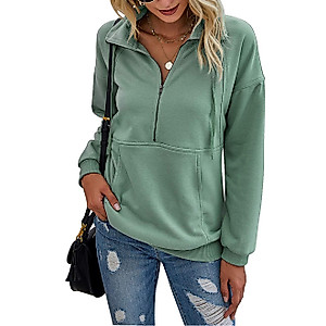 PRETTYGARDEN Women’s Casual Long Sleeve Lapel Zipper Sweatshirt Drawstring Loose Pullover Tops Green
